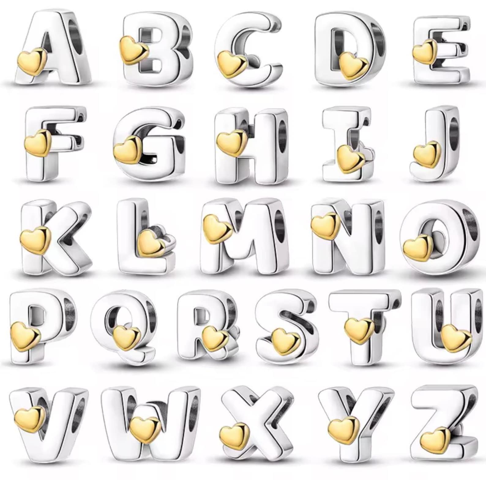 26 Alphabet Letters A to Z Heart Charms for Bracelets, Necklace ...