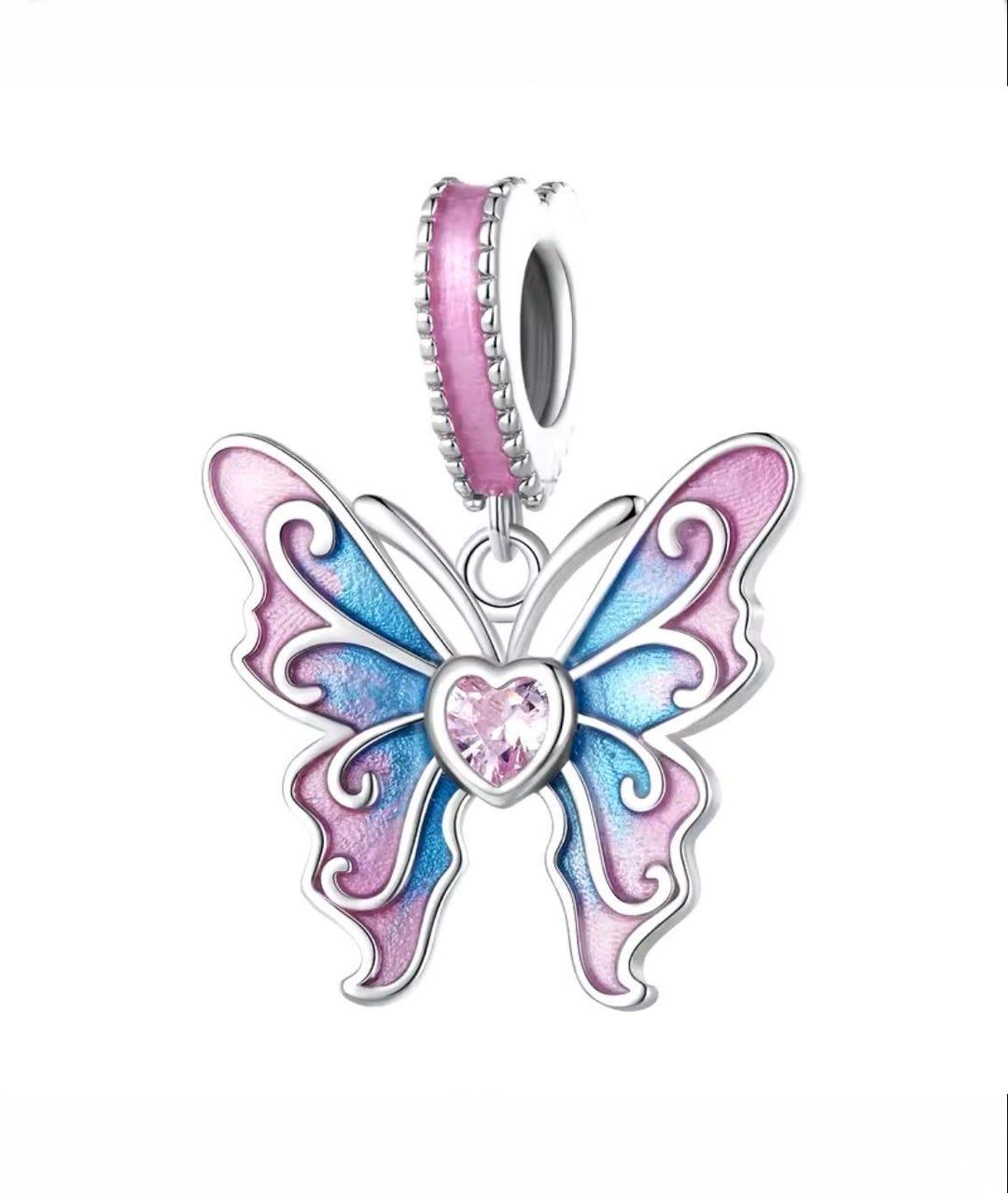 Pink Butterfly Charm, 925 Sterling Silver Charm for Bracelets, Necklace ...