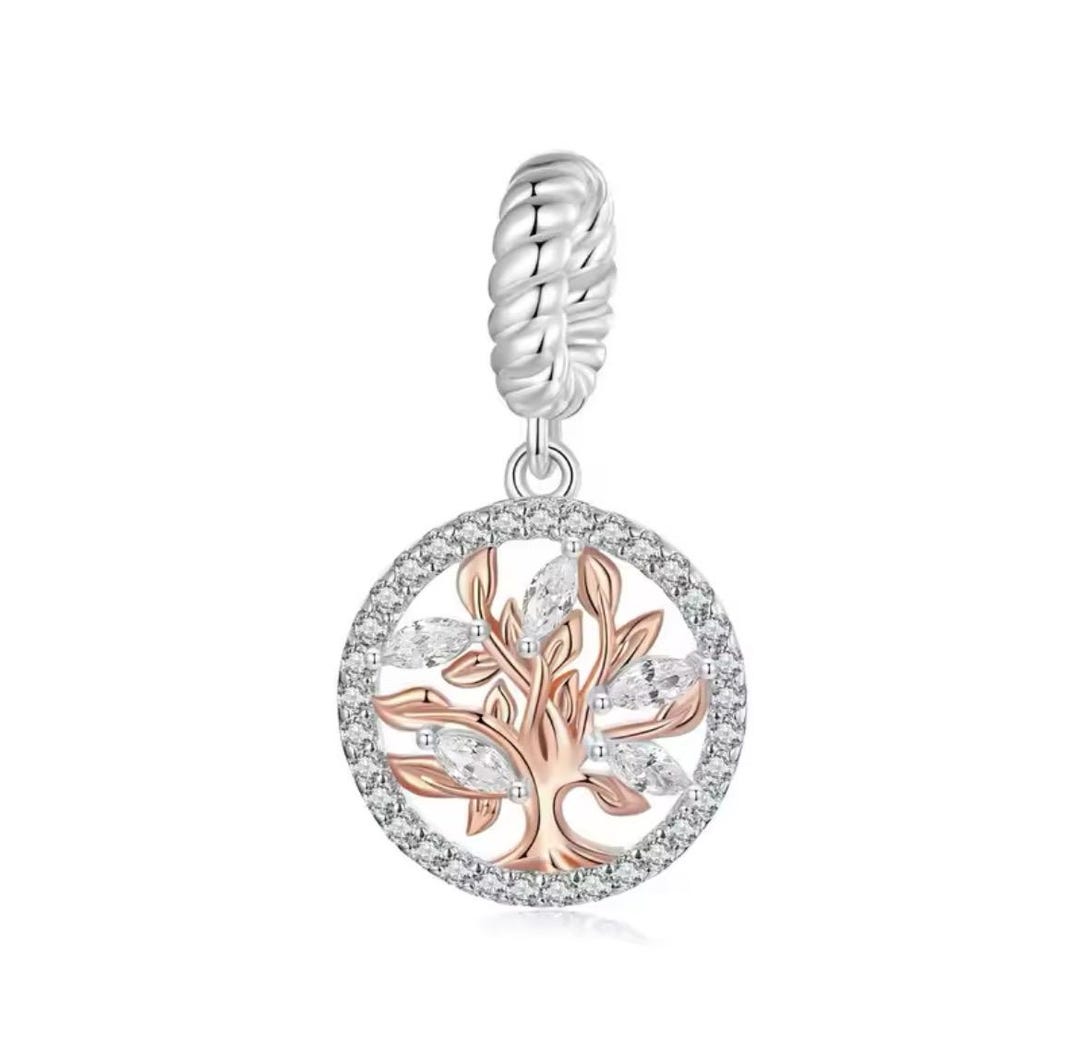Two Tone Tree of Life Charm, Gold Plate 925 Sterling Silver Charm for ...
