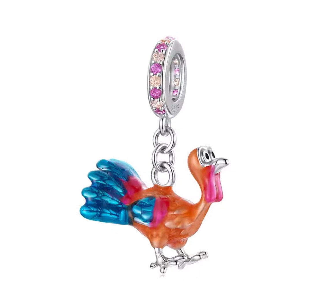 Thanksgiving Turkey Charm, 925 Sterling Silver Charm for Bracelets ...