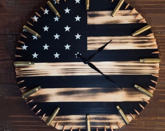 American Flag Clock With Bullet - Etsy