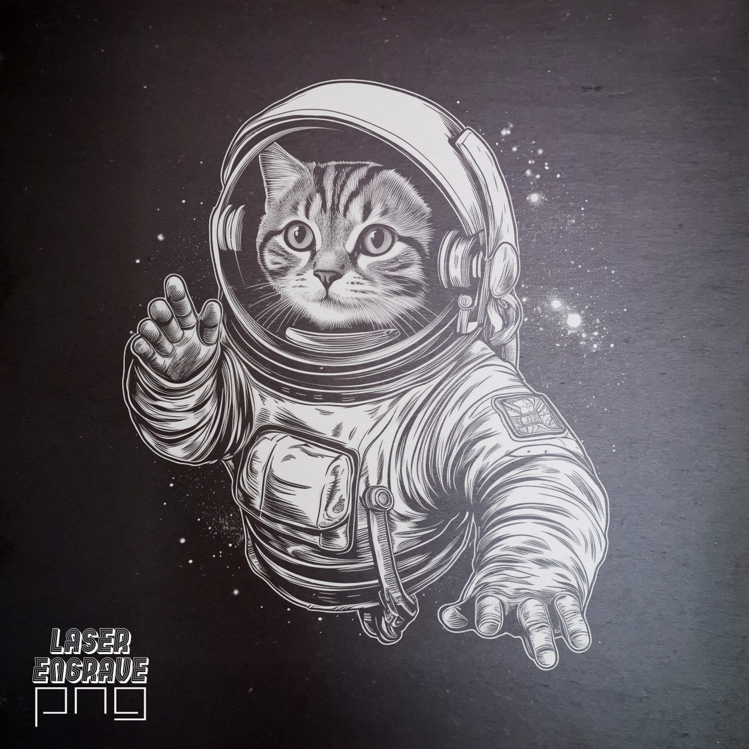 Space Cat PNG | Laser Engraving File for Slate | CNC Etching Design ...