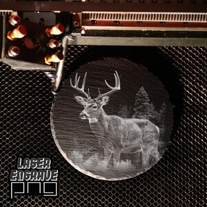 Deer Forest Laser Engraving PNG File: Slate Coaster Design (digital ...