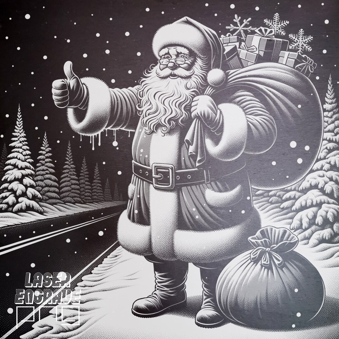 Santa Hitchhiking Laser Engraving PNG File: Christmas Coaster Design ...