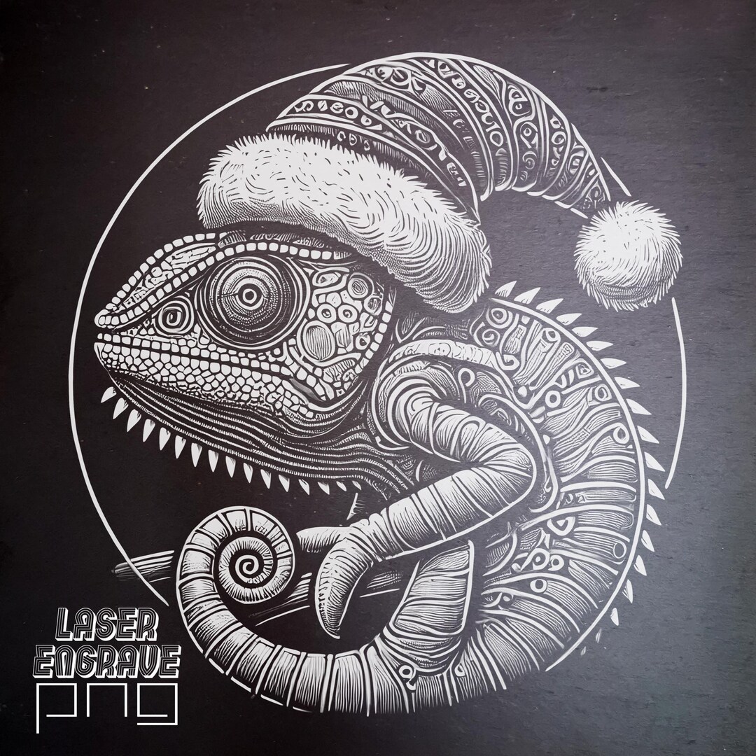 Christmas Chameleon PNG | Laser Engraving File | Santa Hat PNG | Slate ...