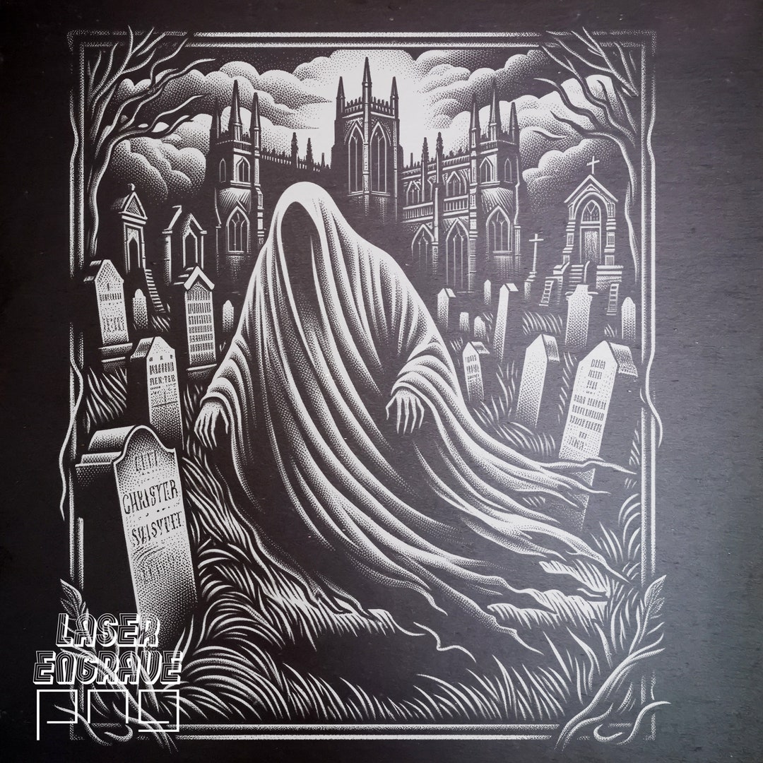 Ghost in Cemetary PNG | Laser Engraving File | Slate Coasters ...
