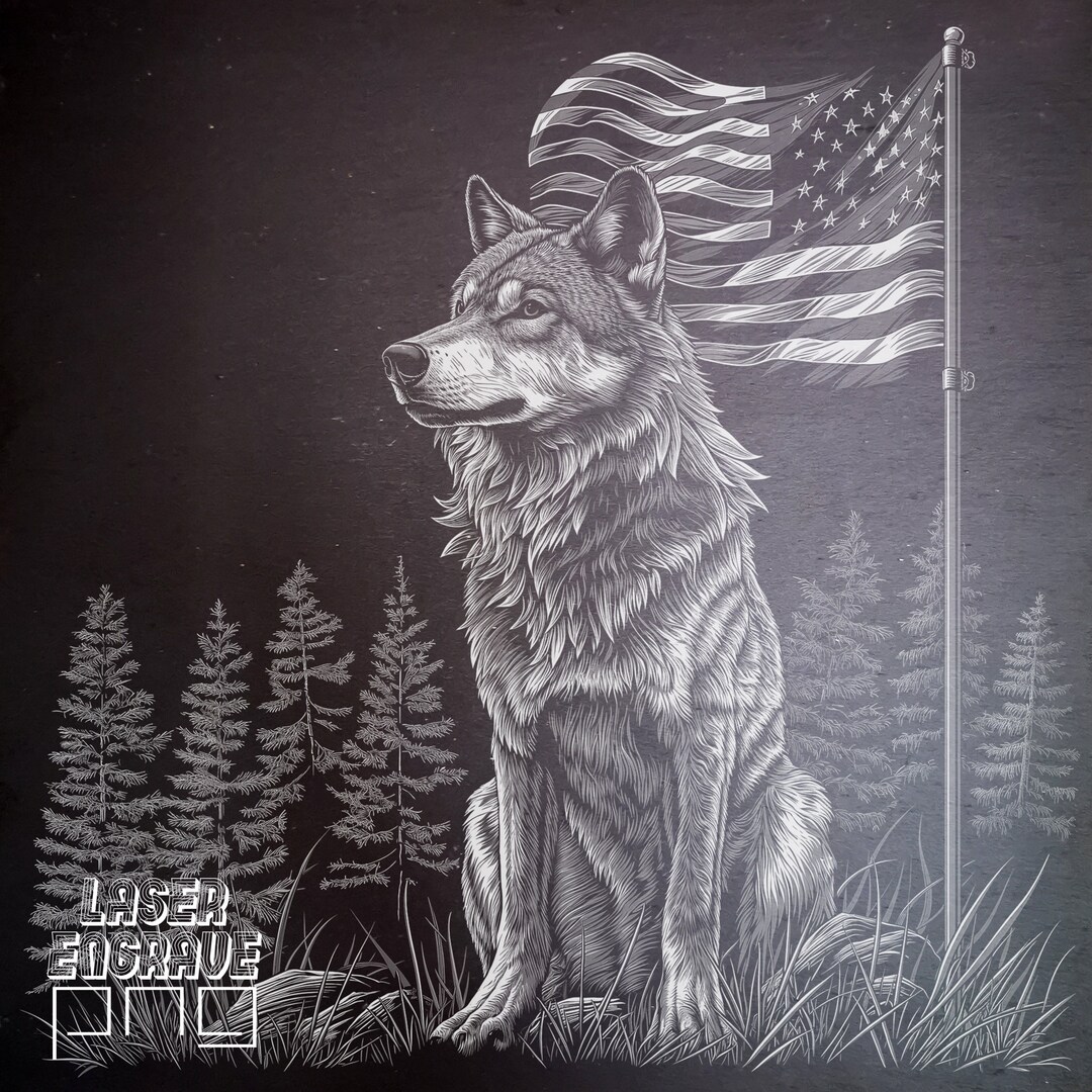 American Flag Wolf PNG | Laser Engraving File | Slate Coasters | Cnc ...
