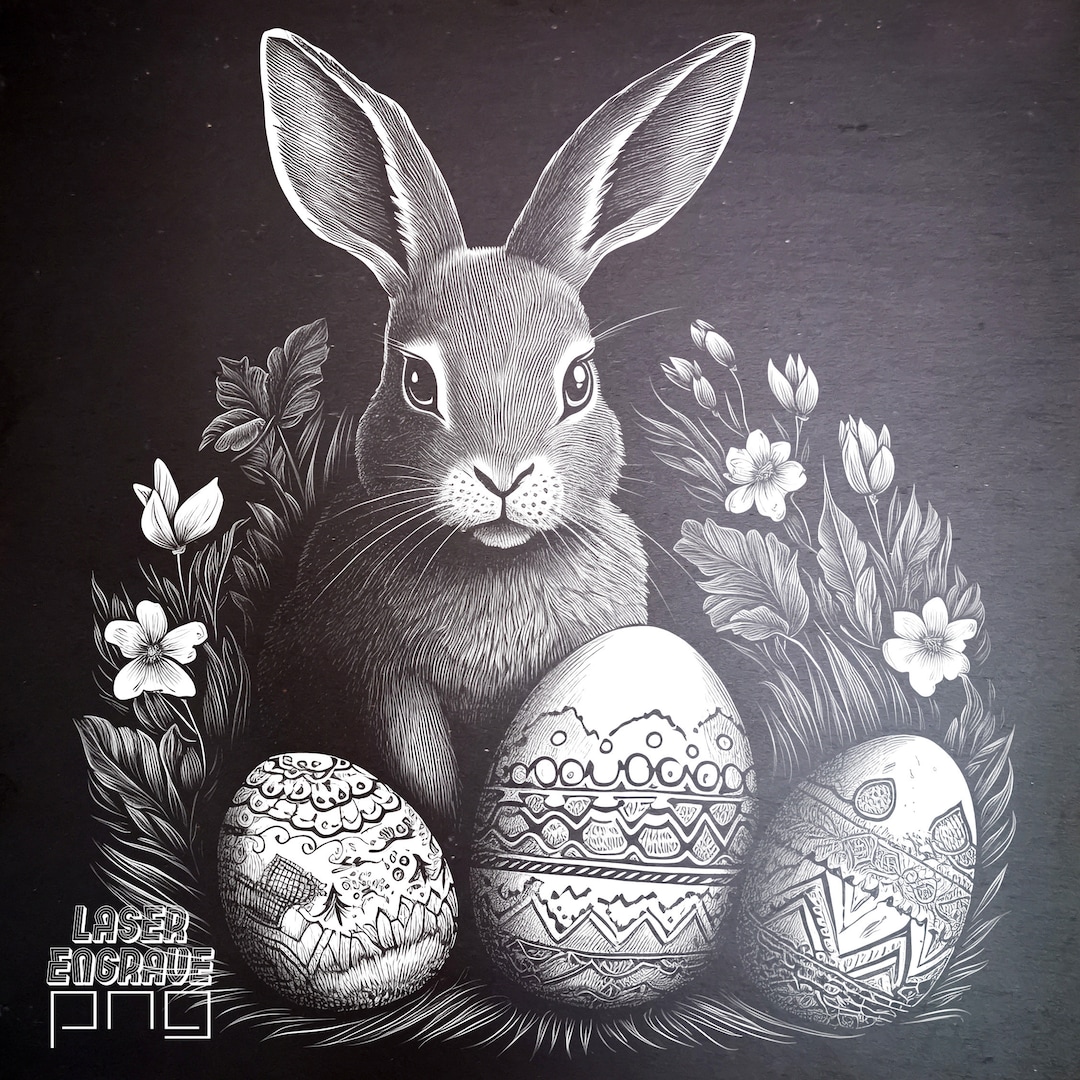 Easter Bunny Laser Engraving: Floral Wreath, Eggs (PNG File) - Etsy