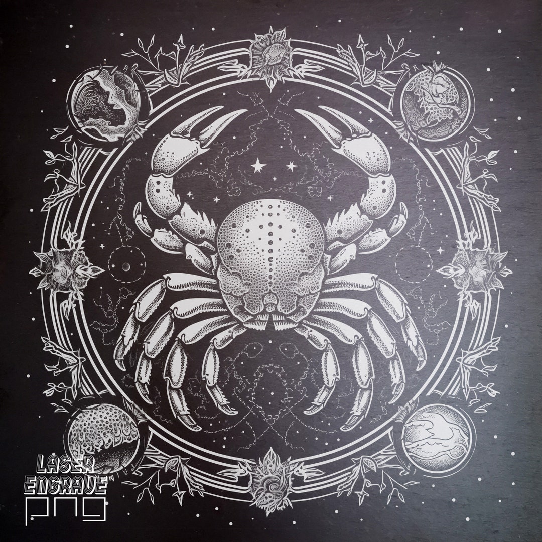 Cancer PNG Laser Engraving File Slate Coaster Etching File Zodiac Signs ...