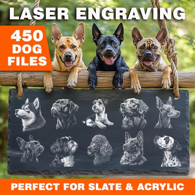 Dog Breeds Laser-ready Slate Engraving PNG Files Bundle - Lightburn ...
