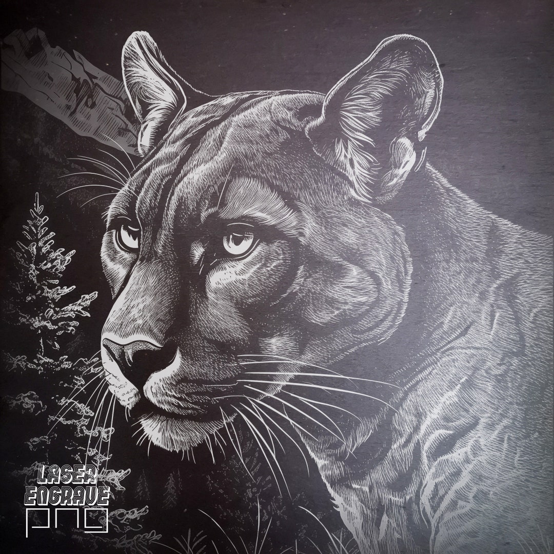 Mountain Lion PNG | Laser Engraving File | Slate Coaster Engraved | CNC ...