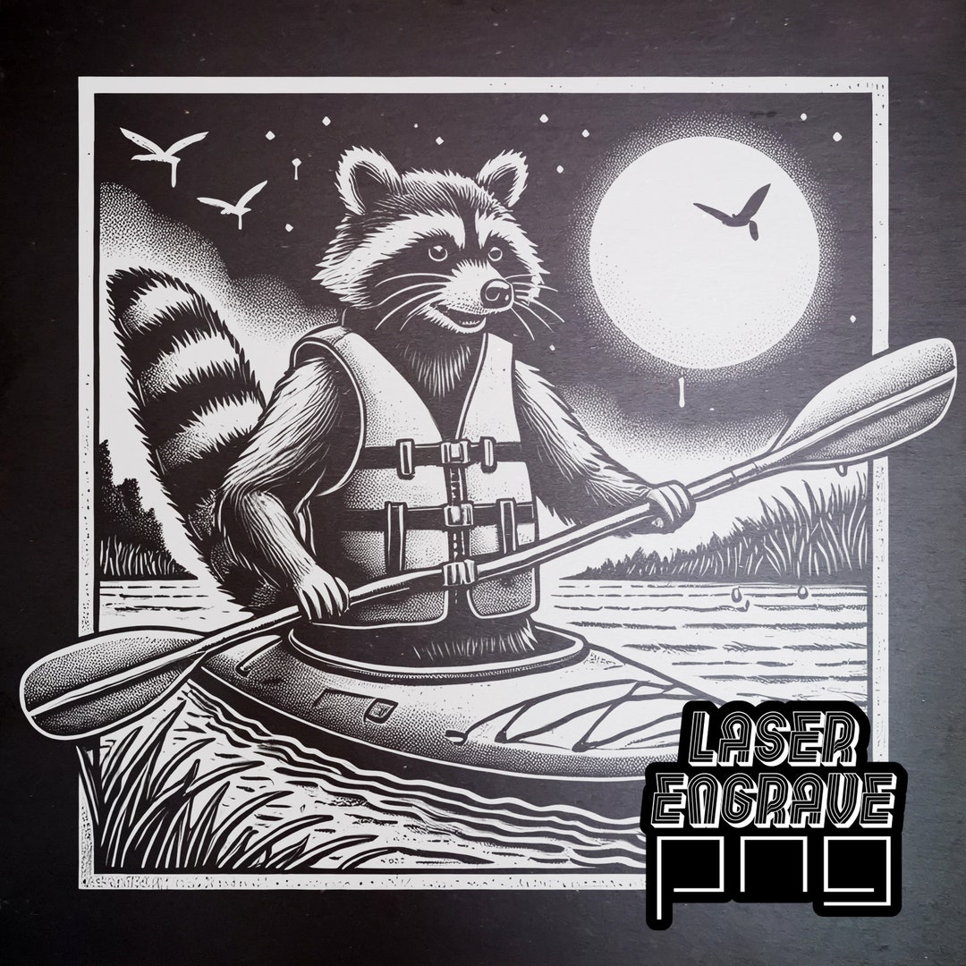 Raccoon Kayak Slate Coaster PNG - Laser Engrave File - Etsy