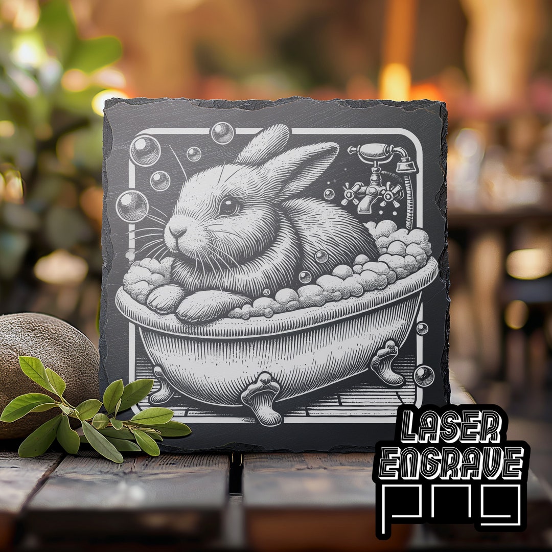 Rabbit in Bath PNG | Slate Coaster PNG | Co2 Laser Files | Bathroom ...