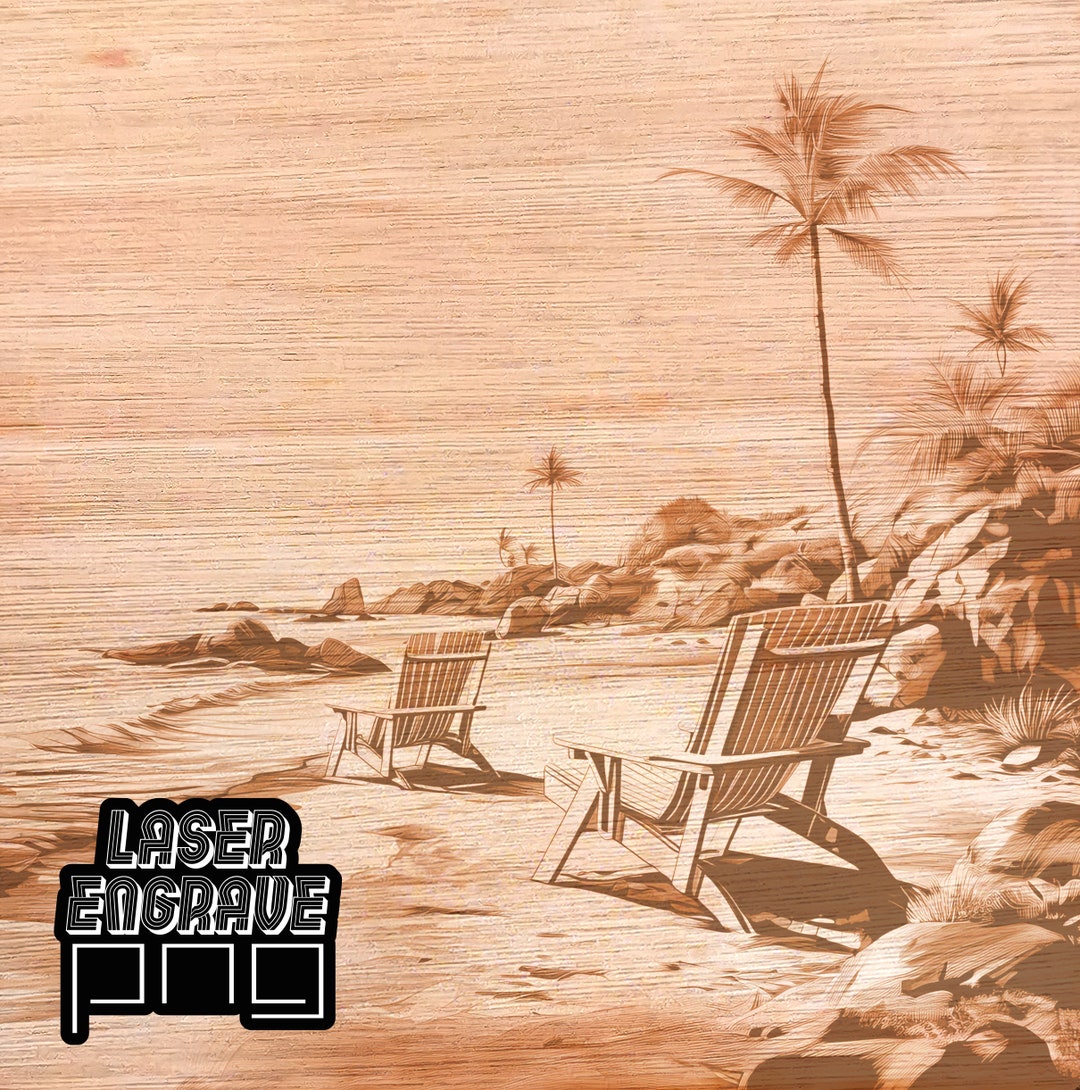 Laser Engrave PNG Lightburn and Glowforge Ready Wood Etching File Beach ...