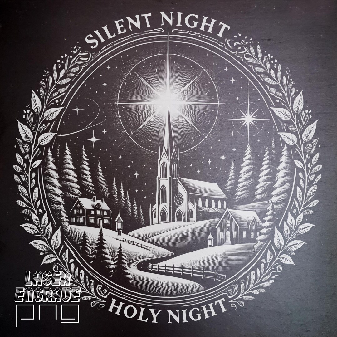 Silent Night Laser Engraving File: Slate Coaster Ornament (PNG) - Etsy