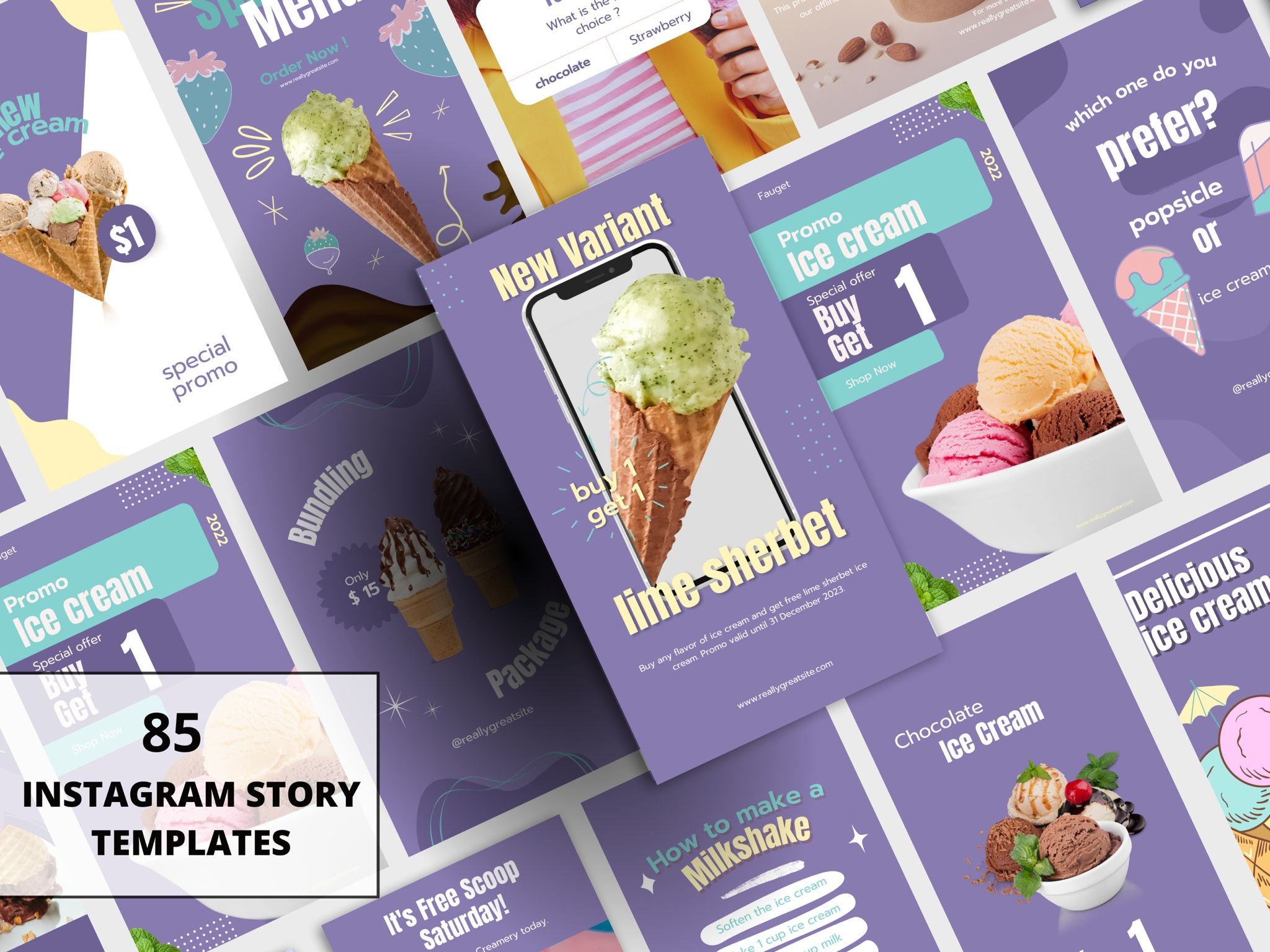 Ice Cream Shop Social Media Templates, Canva Bundle Kit - Etsy