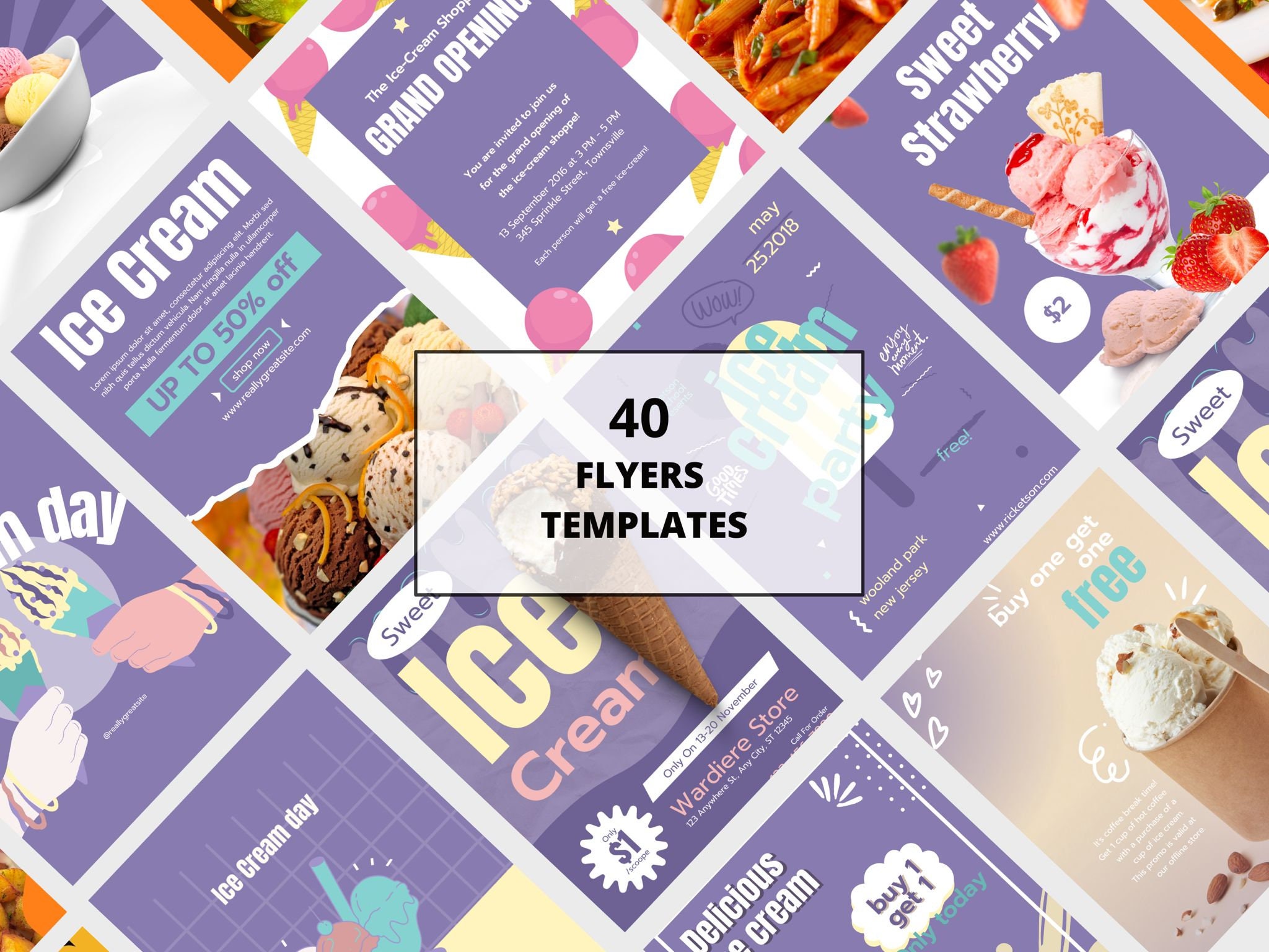 Ice Cream Shop Social Media Templates Editable Kit, Food Marketing ...