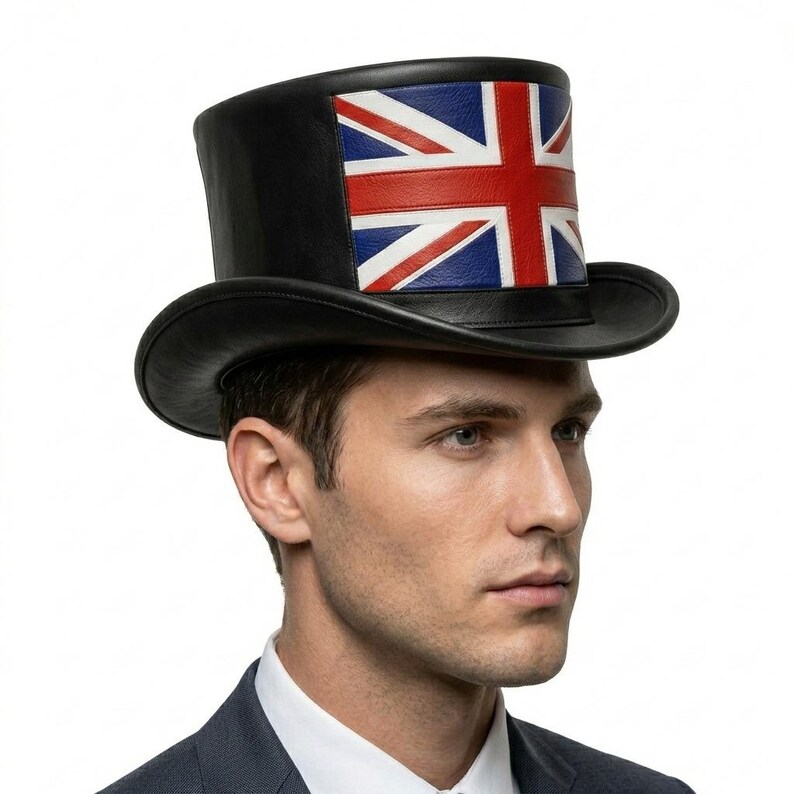 Union Jack Leather Top Hat, British Flag Steampunk Handmade Festival ...