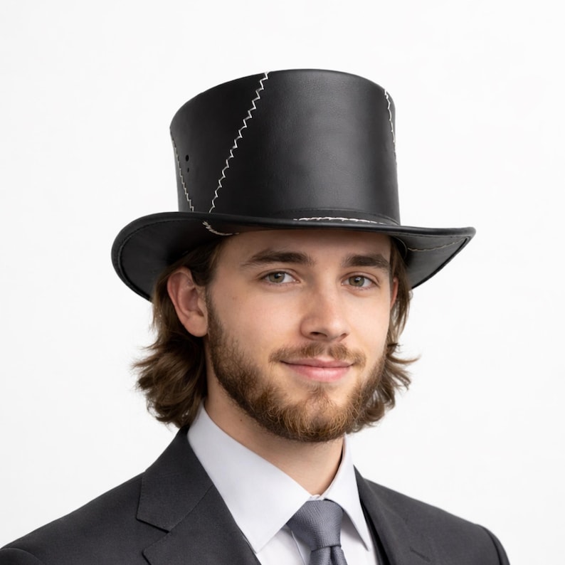 Black Top Hat Steampunk Gothic Mens Vintage Leather Ringmaster Formal ...