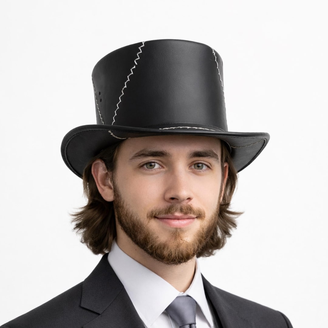 Black Top Hat Steampunk Gothic Mens Vintage Leather Ringmaster Formal ...