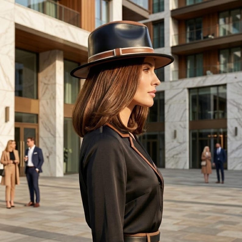 Fedora Leather Hat Stylish Fashion Accessory Women Streetwear Elegant ...