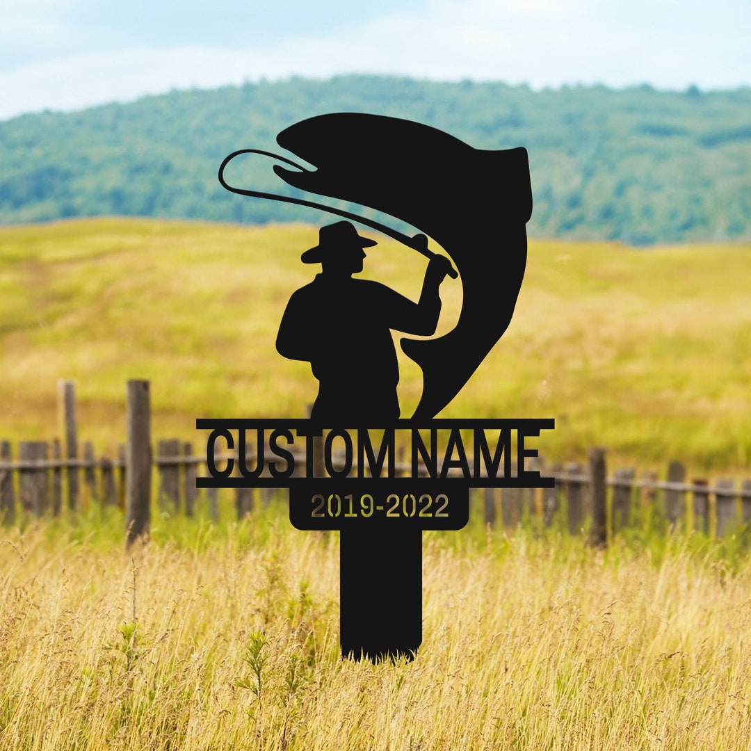 Personalized Fishing Memorial Stake, Memorial Metal Stake, Grave Marker ...