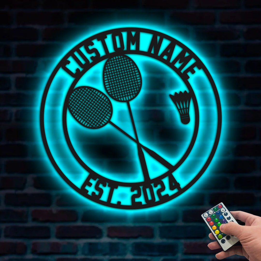 Personalized Badminton Metal Wall Art LED Light, Badminton Player Name ...