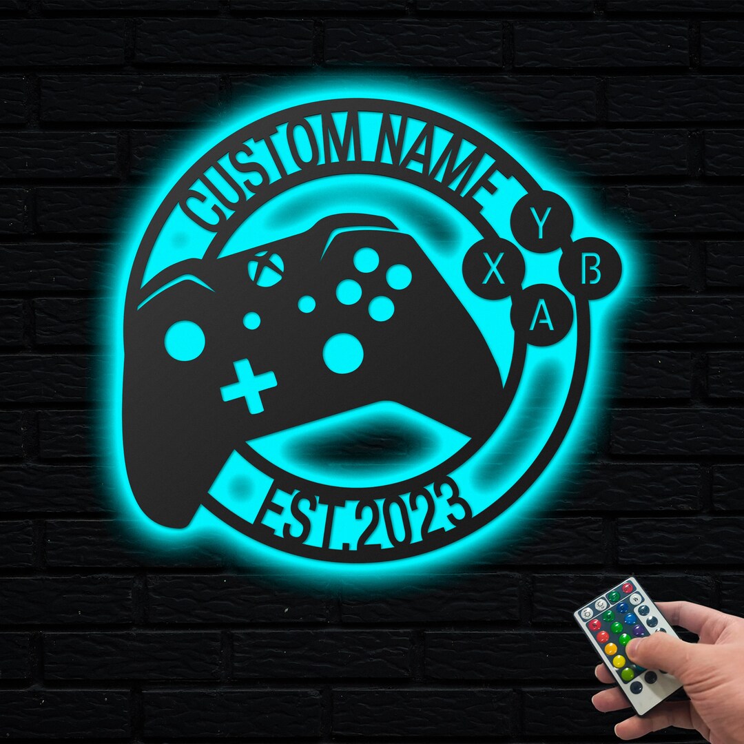 Personalized Game Controller Metal Wall Art With LED Light, Custom ...