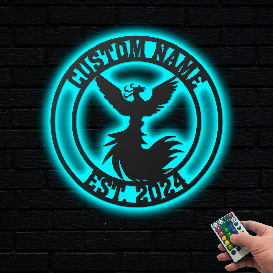 Personalized Rising Phoenix Metal Wall Art With Led Lights, Phoenix ...