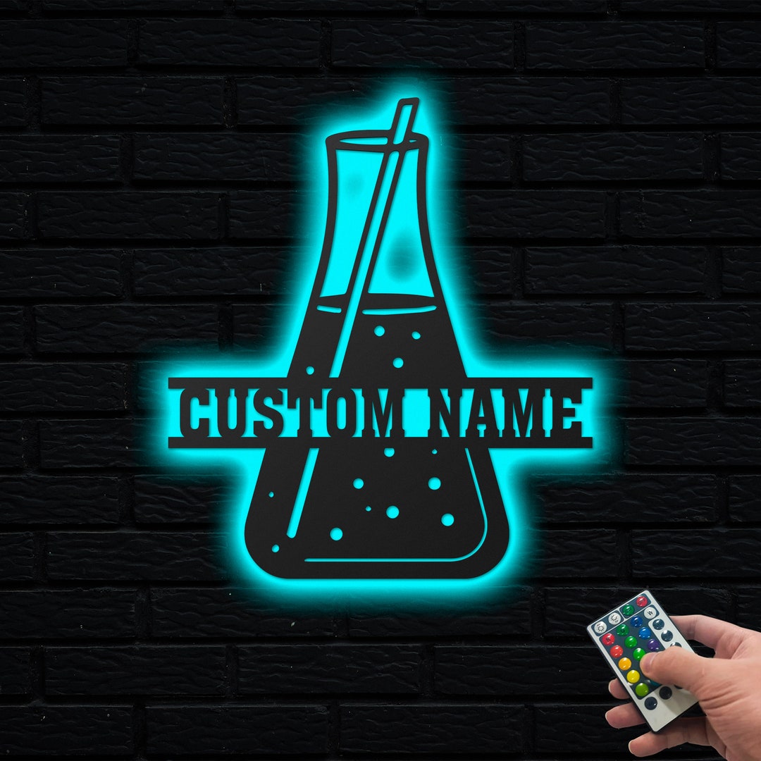 Personalized Science Beaker Metal Wall Art With LED Lights, Science ...