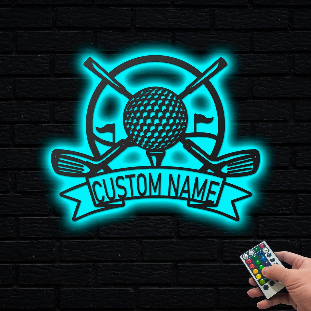 Personalized Golf Metal Wall Art With LED Light, Custom Golfer Name ...