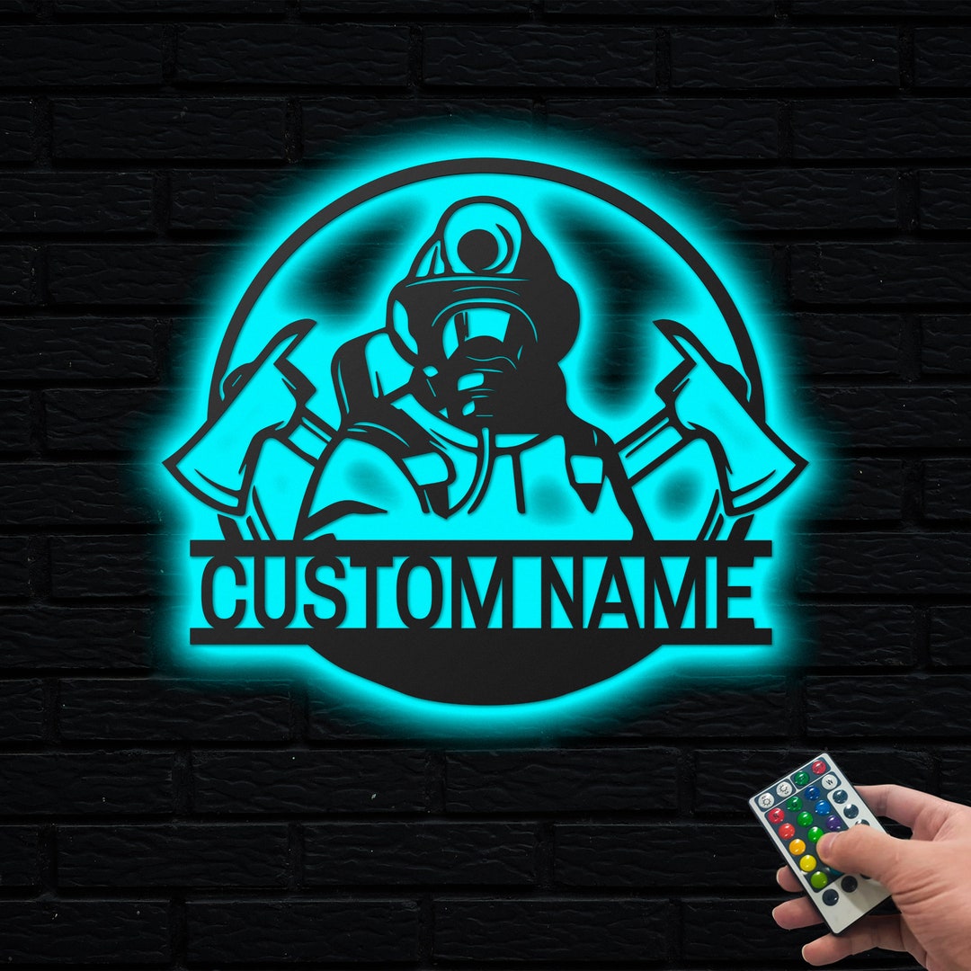 Personalized Firefighter Metal Wall Art With LED Light, Fireman Gift ...
