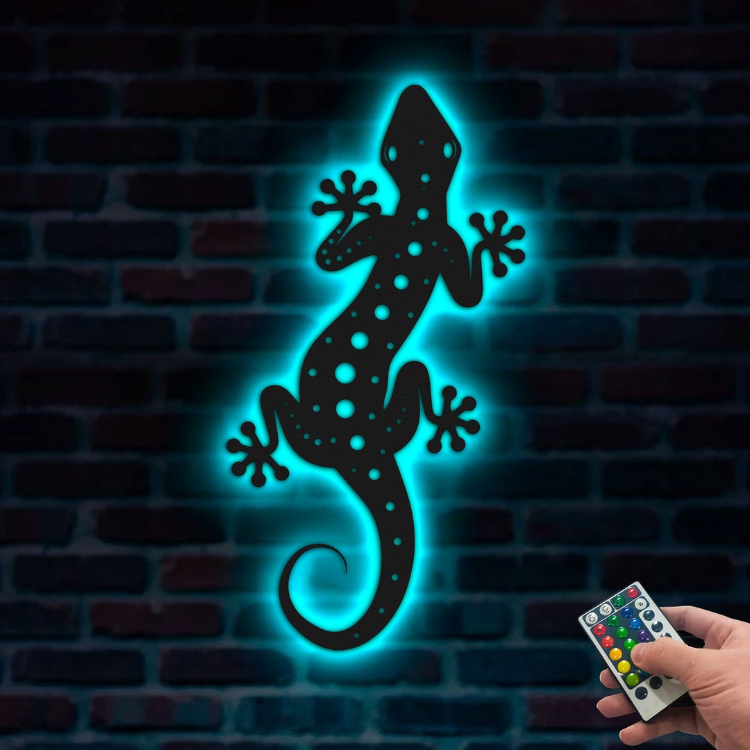 Personalized Lizard Gecko Metal Wall Art With LED Lights, Custom Gecko ...