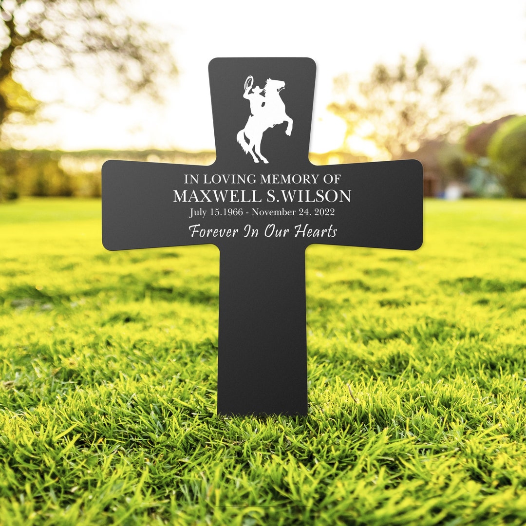 Cowboy Cross Grave Marker Custom, Western Cowboy Memorial Grave Stake ...