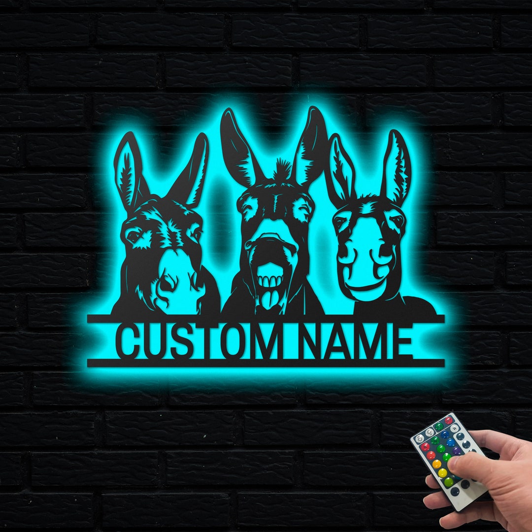 Personalized Donkey Funny Metal Wall Art With LED Lights, Donkey Funny ...