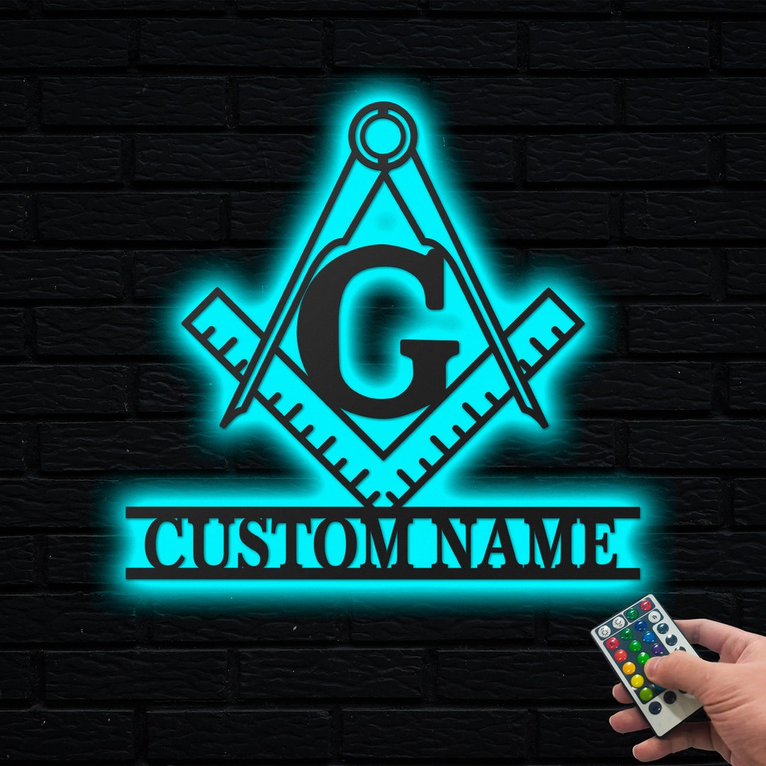 Personalized Masonic Metal Wall Art With Led Light, Mason Square ...