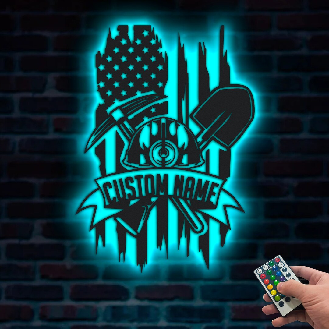 Personalized Coal Miner Metal Wall Art With LED Light, Coal Miner Gift ...