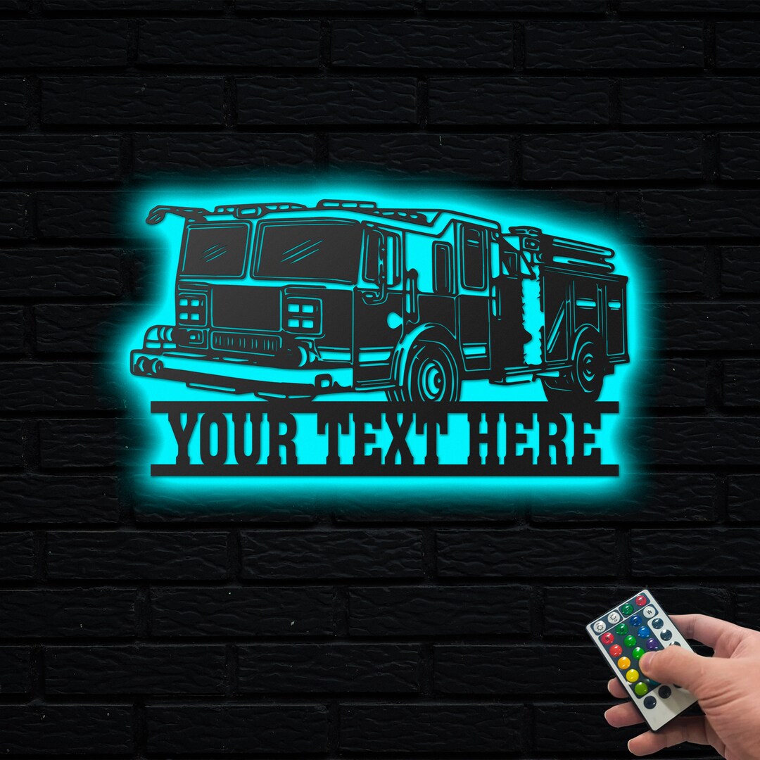Personalized Fire Truck Metal Wall Art With Lights, Custom Fire Truck ...