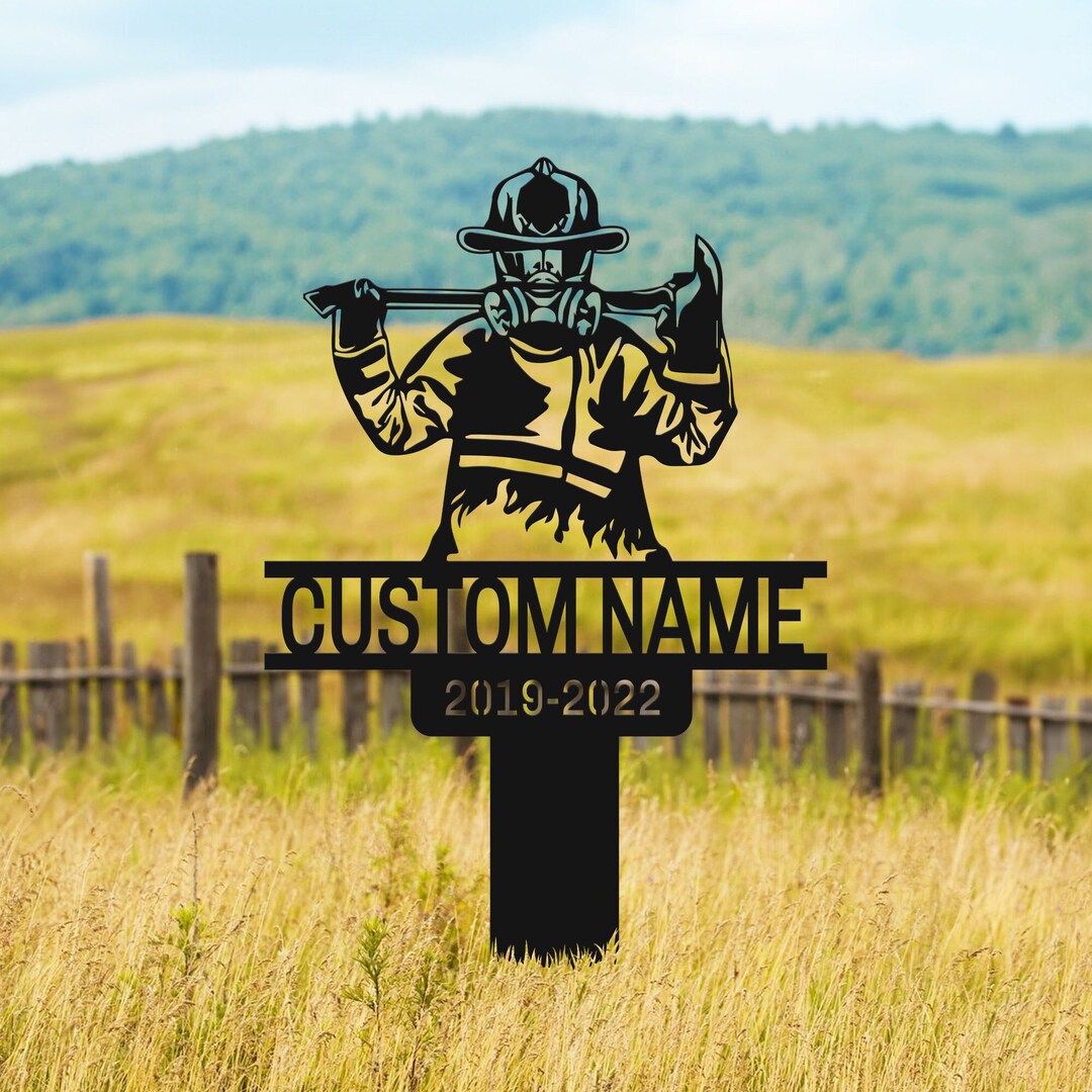 Personalized Firefighter Memorial Stake, Memorial Metal Stake, Grave ...