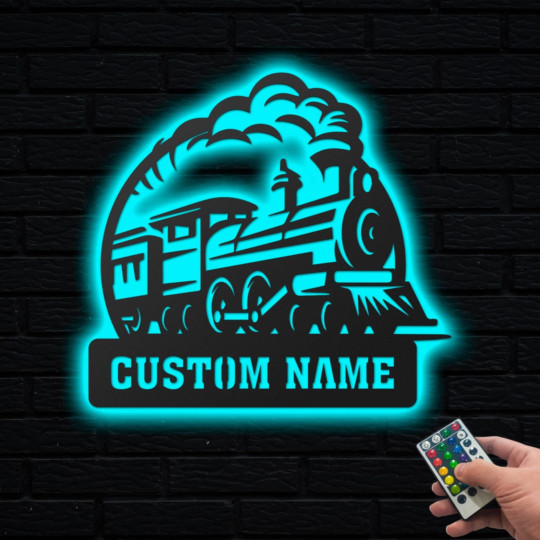 Personalized Steam Engine Train Locomotive Metal Wall Art With LED ...