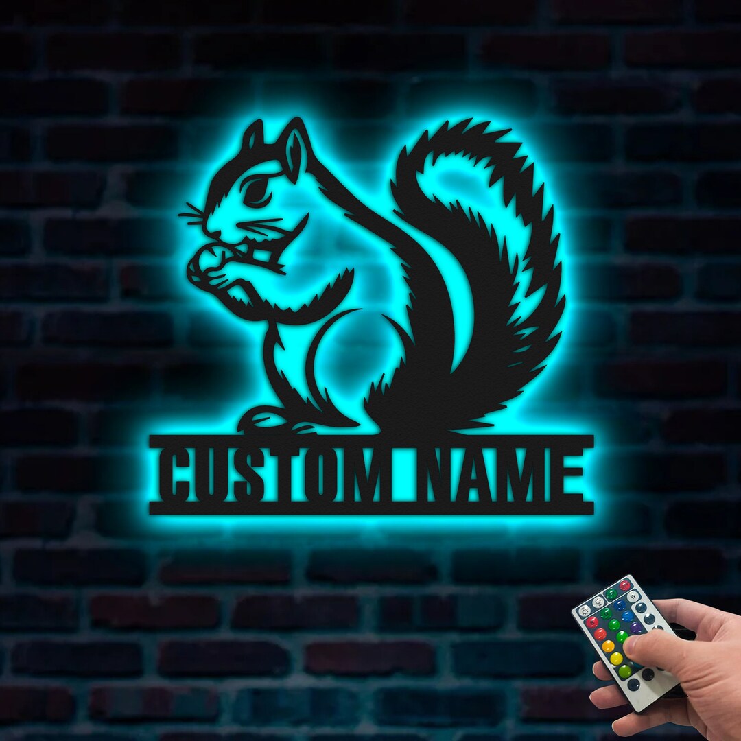 Custom Squirrel Metal Wall Art With LED Light, Personalized Squirrel ...