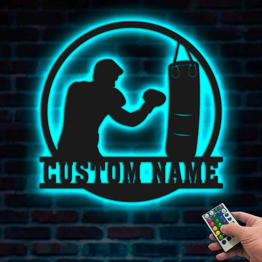 Personalized Boxing Metal Wall Art With LED Light, Custom King Boxer ...