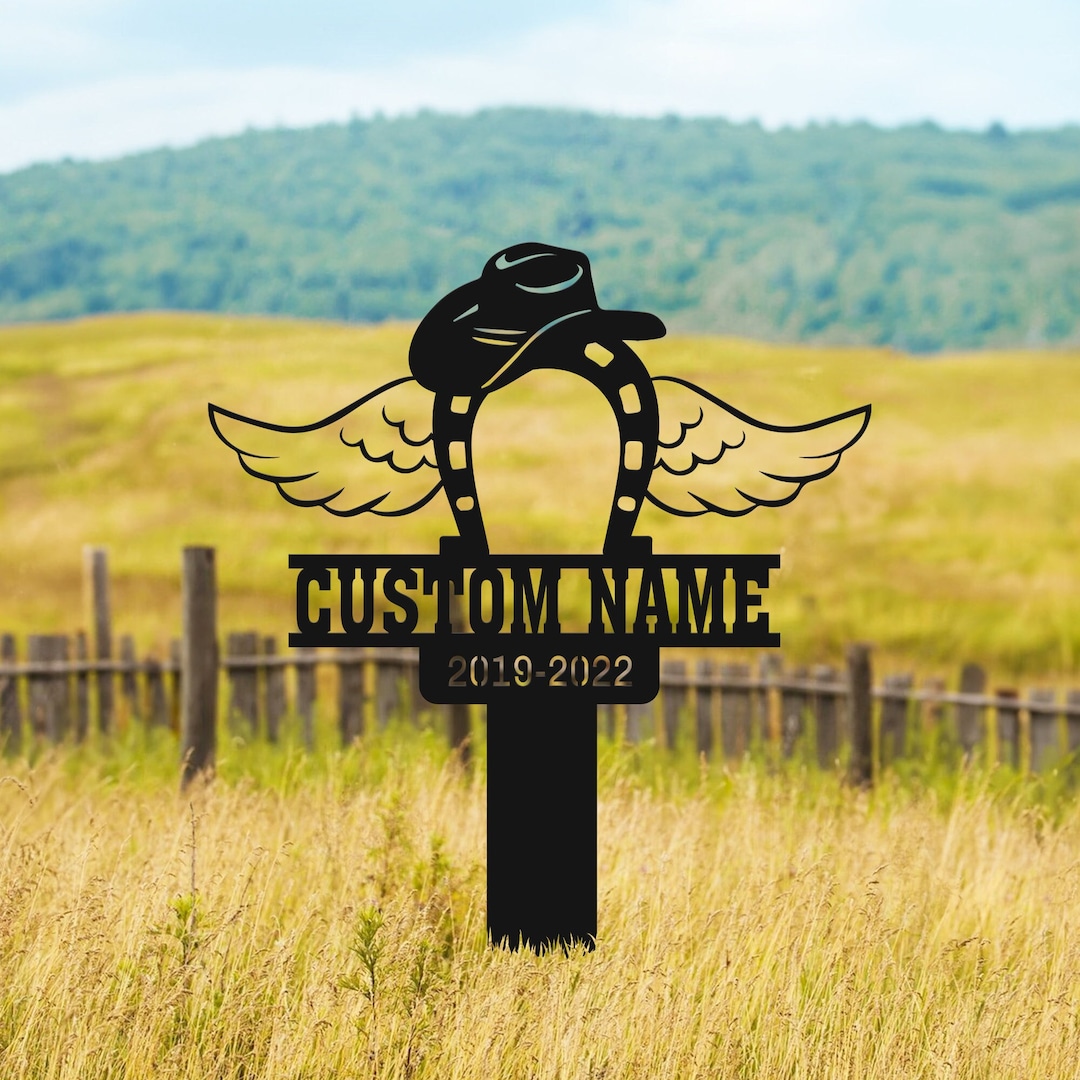 Personalized Cowboy Memorial Stake, Memorial Metal Stake, Grave Marker ...