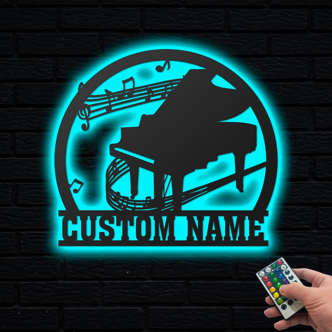 Personalized Piano Metal Wall Art With LED Light, Piano Metal Sign ...