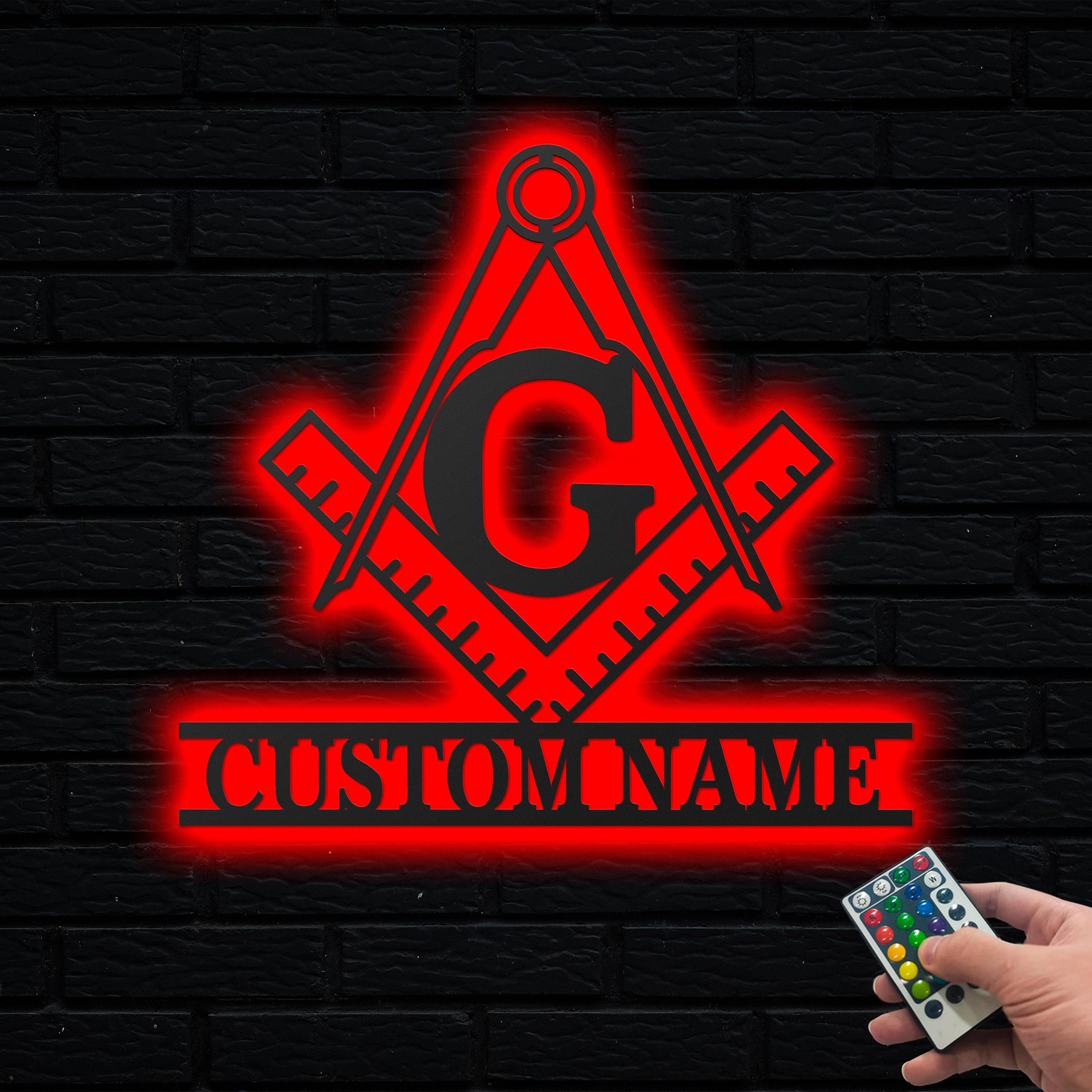 Personalized Masonic Metal Wall Art With Led Light, Mason Square ...