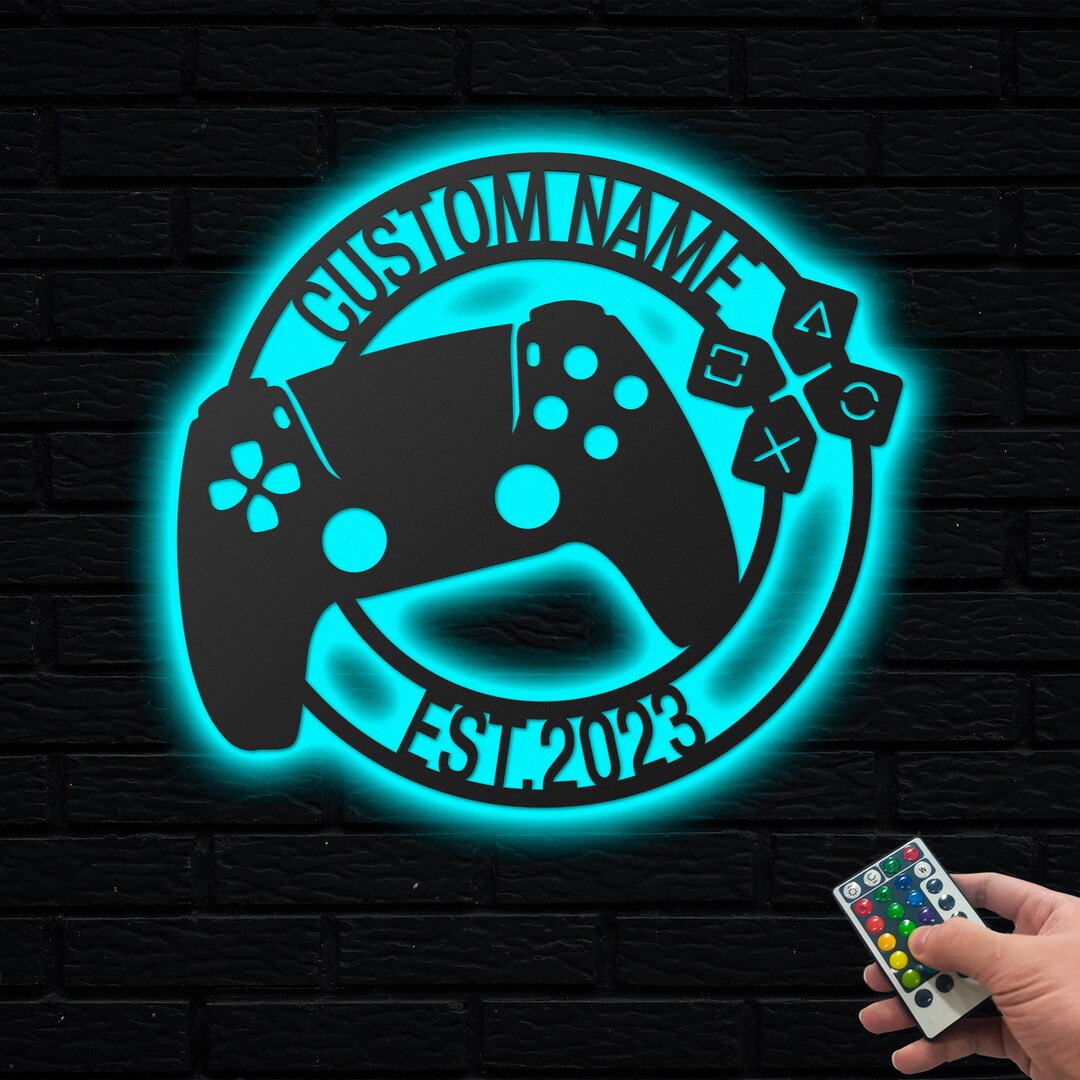 Personalized Game Controller Metal Wall Art With LED Light, Custom ...