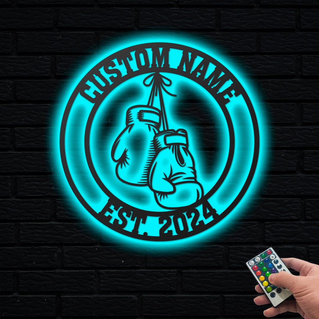 Personalized Boxing Gloves Metal Wall Art With LED Light, Custom Boxer ...
