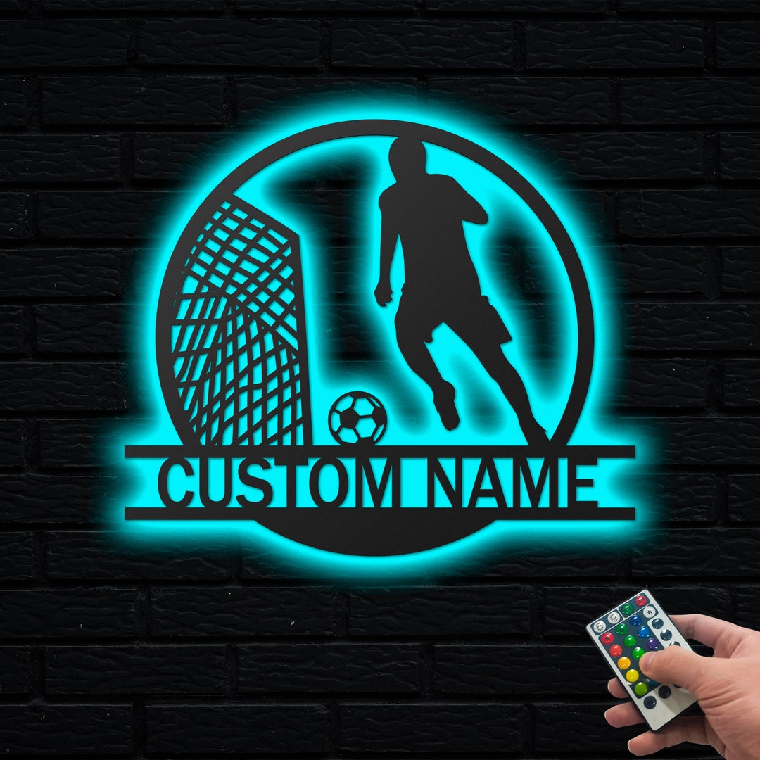 Personalized Soccer Metal Wall Art With Led Light, Custom Soccer Player ...