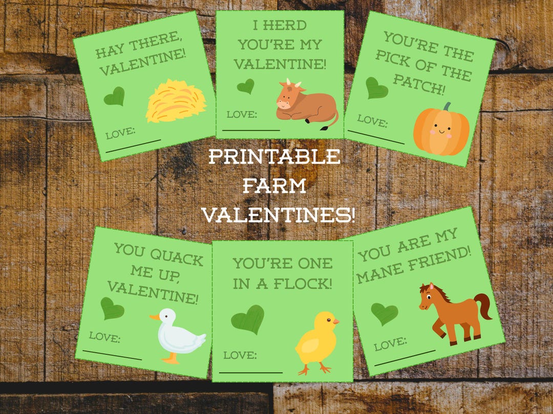 Farm Valentine Cards Printable, Animal Valentine Classroom Cards, Cute ...