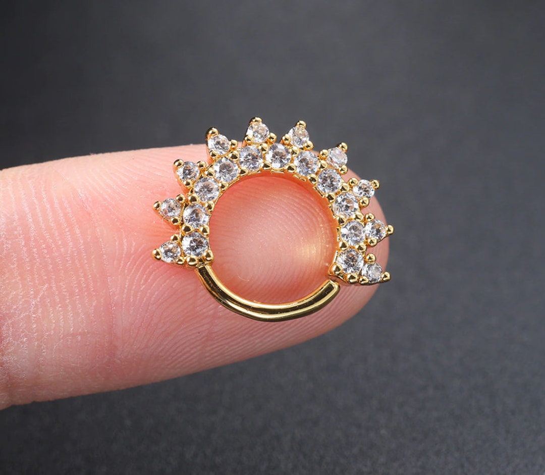 Minimal Gold Silver Hoop Daith Piercing Cubic Zirconia Clear Gem Tiny ...